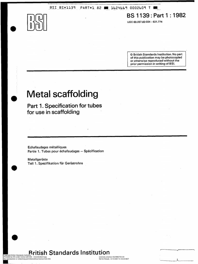 BS 1139 Scaffold Tube | PDF | Pipe (Fluid Conveyance) | Scaffolding