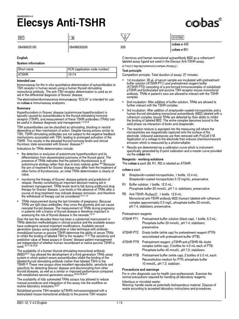 Insert - Elecsys Anti-TSHR.08496633500.V4.en | PDF | Detection Limit ...