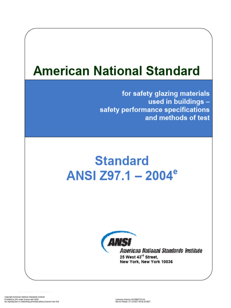 ANSI Z197.1 Safety Glazing Materials for Buildings | PDF | Safety | Tort