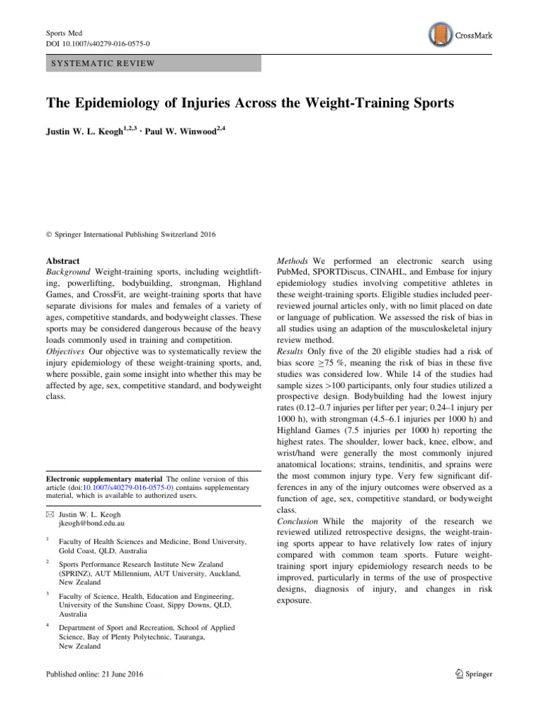 The Epidemiology of Injuries Across The Weight-Training Sports | PDF ...