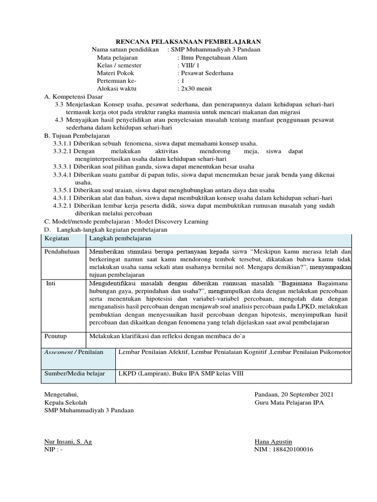 RPP Satu Lembar | PDF