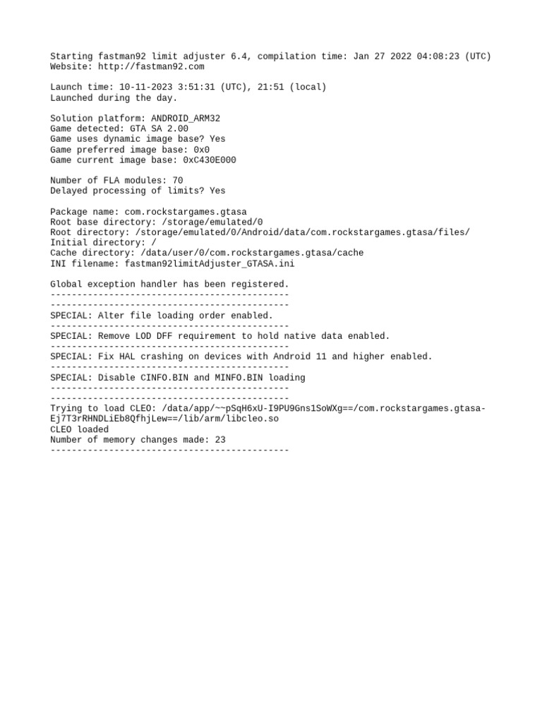 Fastman92 Limit Adjuster 6.4 for GTA SA | PDF