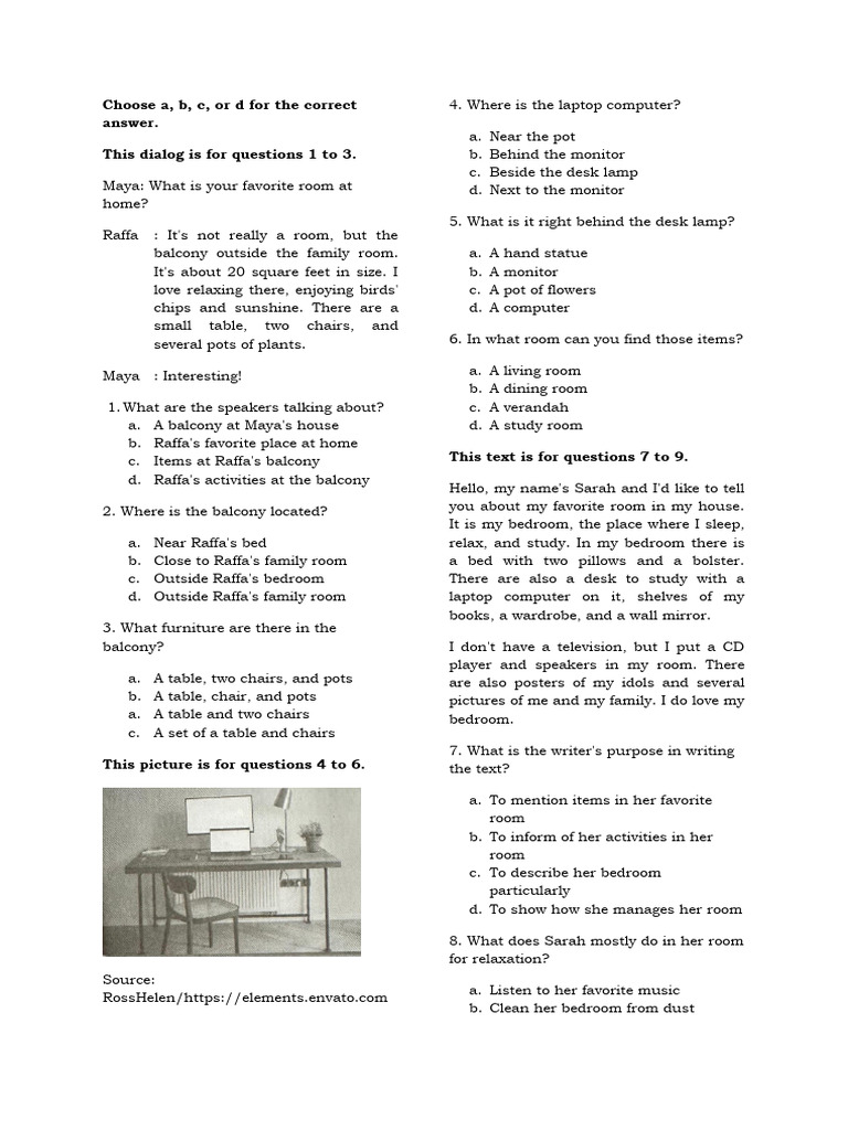 Exercise Grade VII Pre - ASAS 1 | PDF | Bedroom | Sodium Bicarbonate