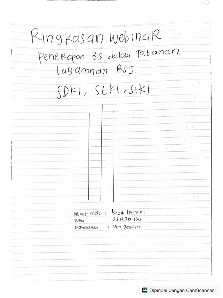 Riza Lestari 2314201130 Ringkasan Webinar Penerapan 3S Dalam Tatananan Layanana RSJ | PDF