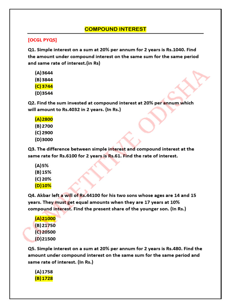 Compound Interest MCQS | Download Free PDF | Compound Interest | Interest