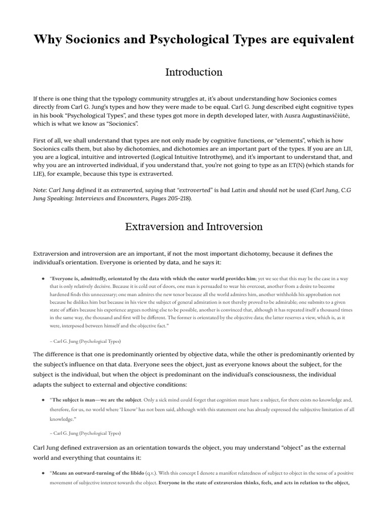 Socionics and Psychological Types | PDF | Extraversion And Introversion | Attitude (Psychology)