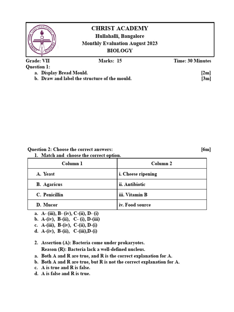 GR - 7 Bio Activity Evaluation Set 2 - 7A & 7C | PDF