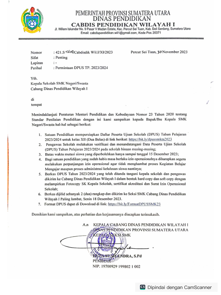 Surat Permintaan DPUS TP 2023 | PDF