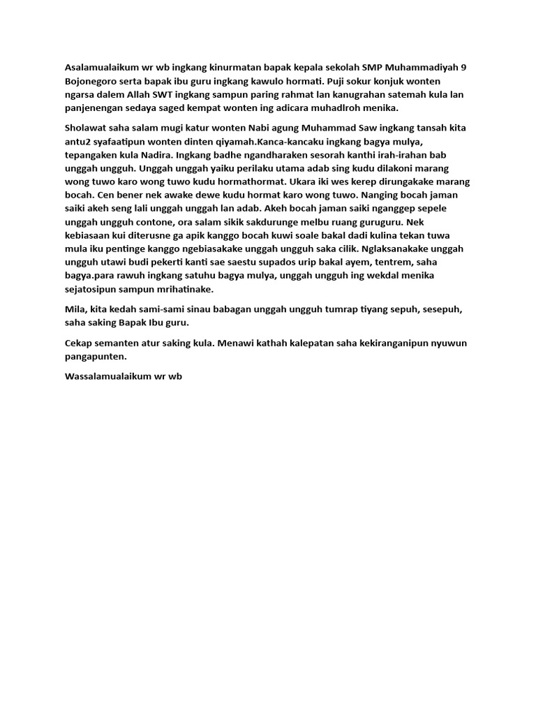Asalamualaikum WR WB Ingkang Kinurmatan Bapak Kepala Sekolah SMP ... Asalamualaikum WR WB Ingkang Kinurmatan Bapak Kepala Sekolah SMP ...