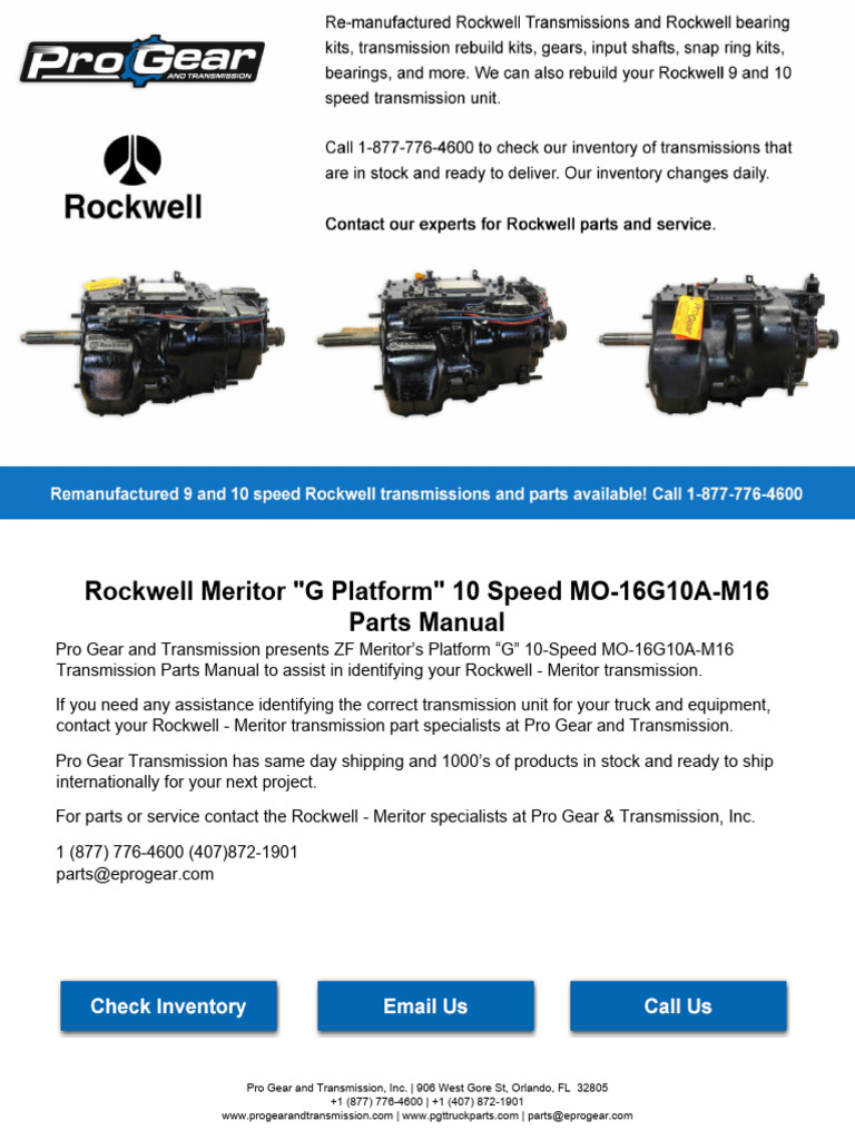 Rockwell Meritor G Platform 10 Speed MO 16G10A M16 Parts Manual | PDF ...