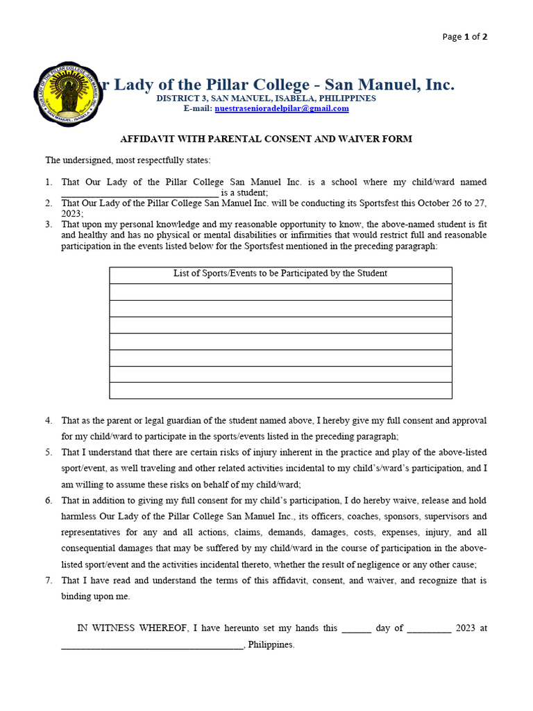 Waiver and Affidavit | PDF | Affidavit | Consent