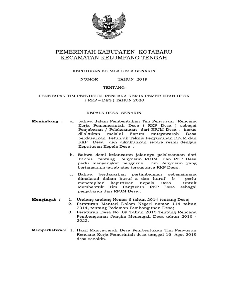 SK Kades Tim Penyusun RKP | PDF