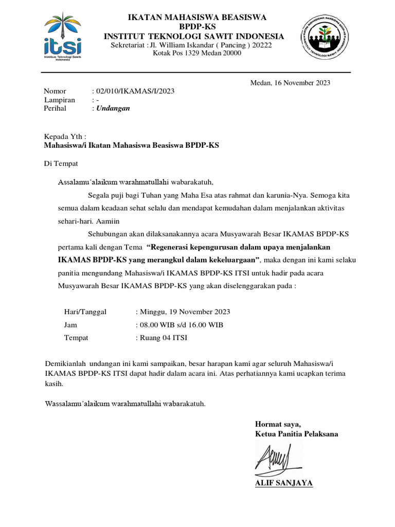 Surat Undangan MUBES IKAMAS BPDP-KS ITSI | PDF