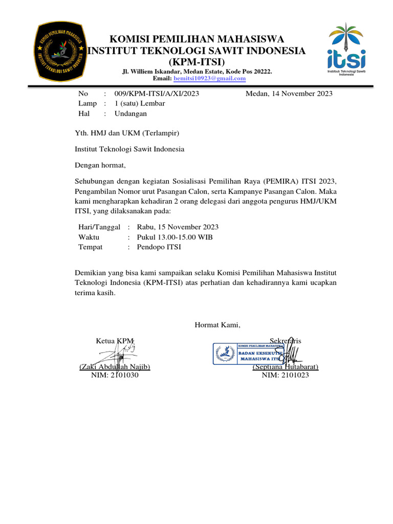 Undangan Sosialisasi PEMIRA ITSI 2023 | PDF