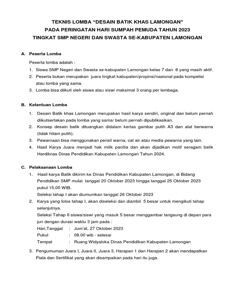 Juknis Lomba Desain Batik | PDF