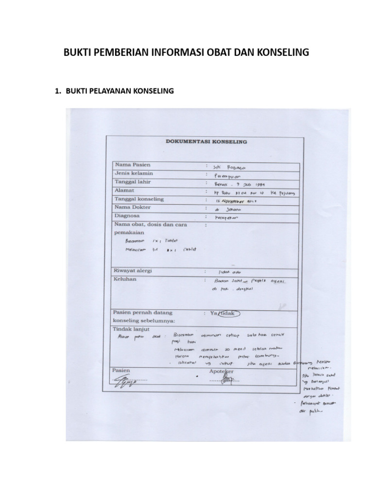 Bukti Pemberian Informasi Obat Dan Konseling | PDF