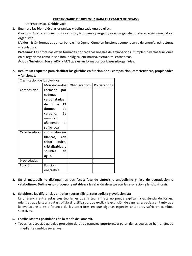 Cuestionario de Biología para Examen de Grado | PDF | Dominancia (Genética) | Evolución