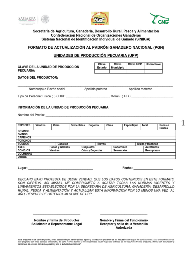 FORMATO_ACTUALIZACION UPP | PDF | Ganado | Animales domesticados