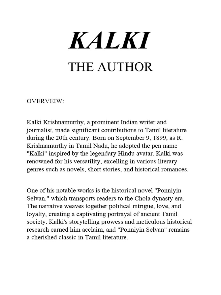 Kalki | PDF | Kalki Krishnamurthy | Tamil Literature