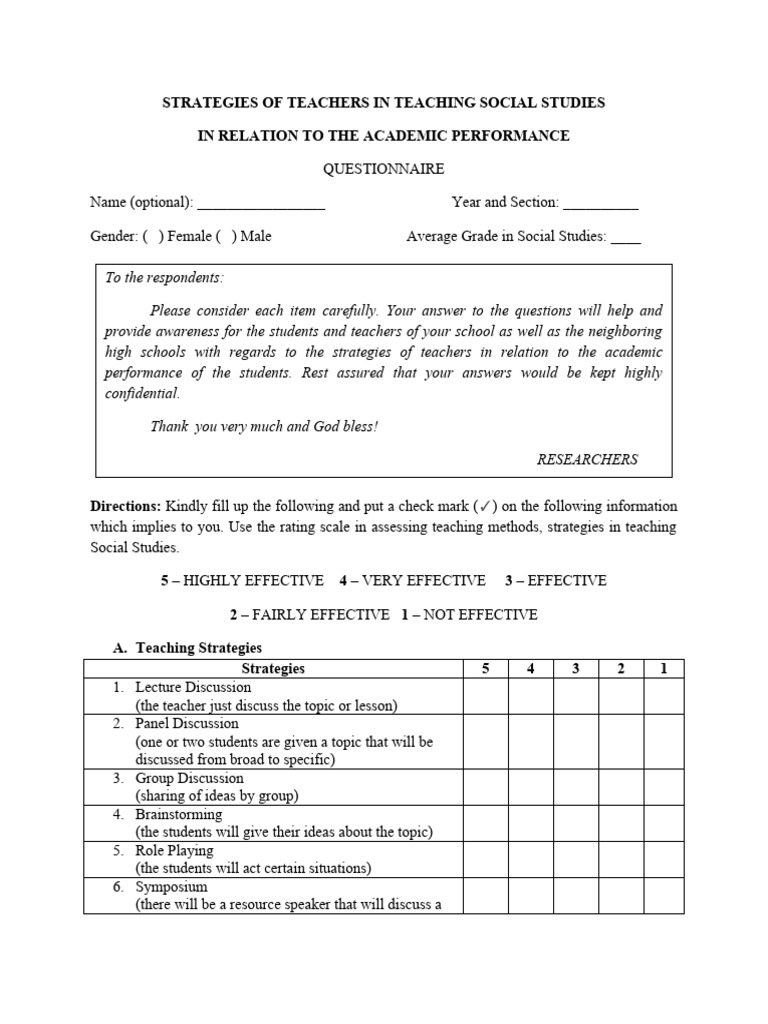 Academic Performance Research Questionna | PDF | Teachers | Teaching Method