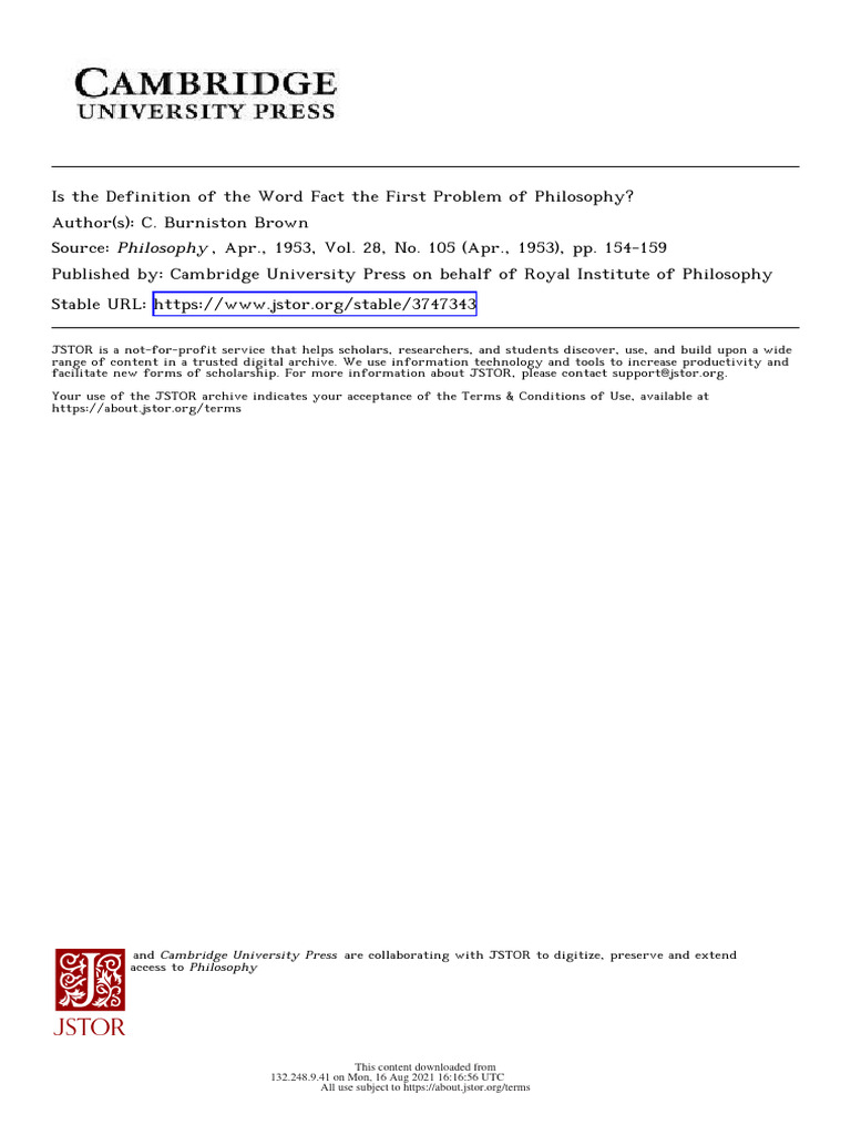 Unknown - 2016 - Royal Institute of Philosophy Definition of The Word Fact Author (S) G ...