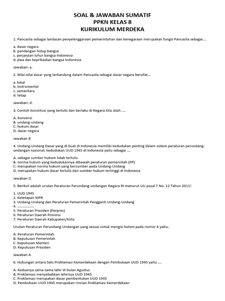 SAS Kumer Kelas 8 - PPKN | PDF