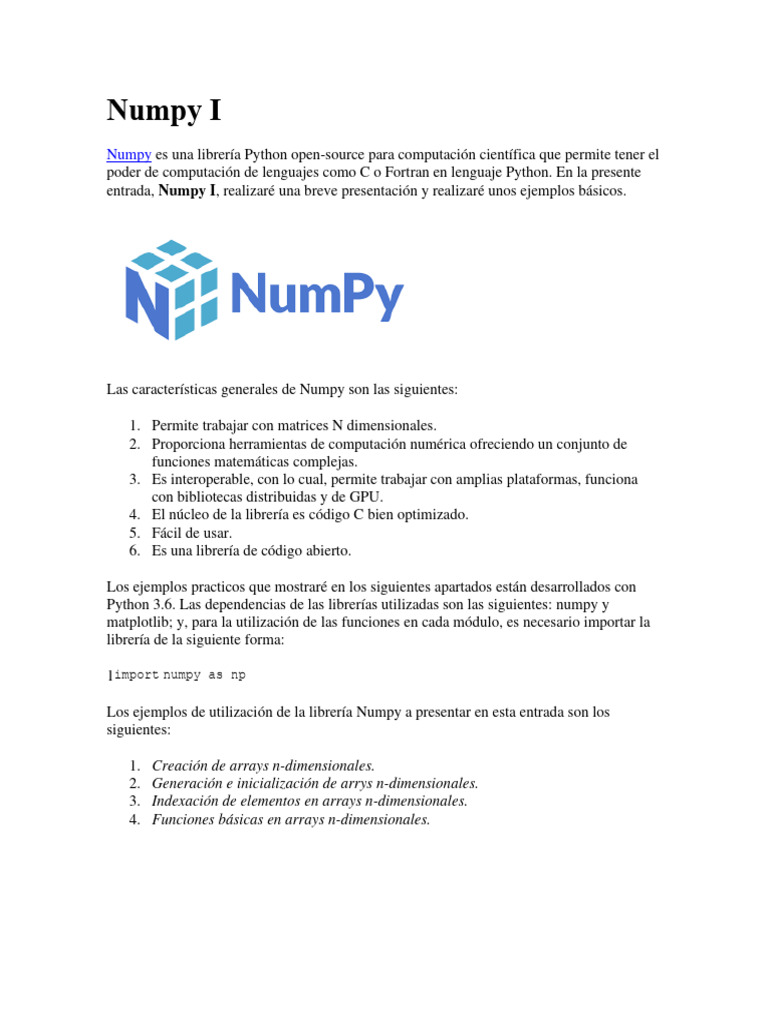 Numpy | PDF | Ingeniería de software | Informática Numpy | PDF | Ingeniería de software | Informática