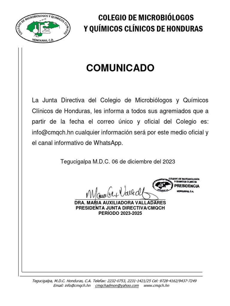 Comunicado Nuevo Correo Electrónico Oficial Del CMQCH 2023 | PDF