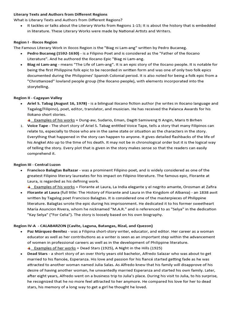 Literary Texts and Authors From Different Regions | PDF | Philippines ...