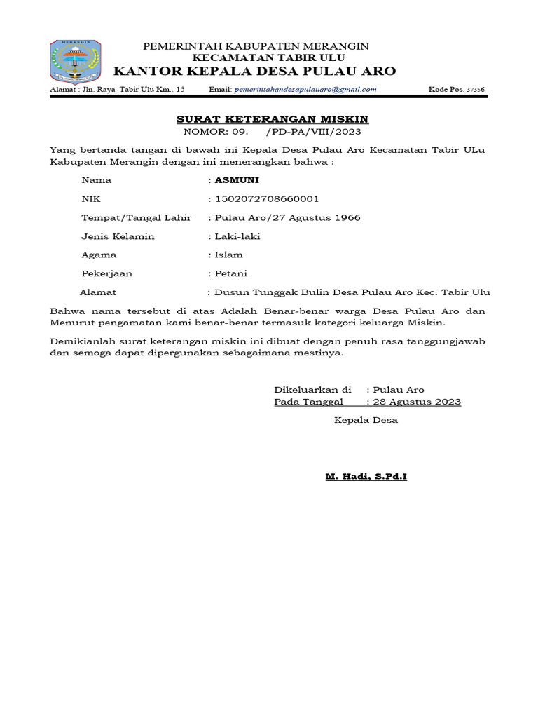 Surat Keterangan Miskni | PDF