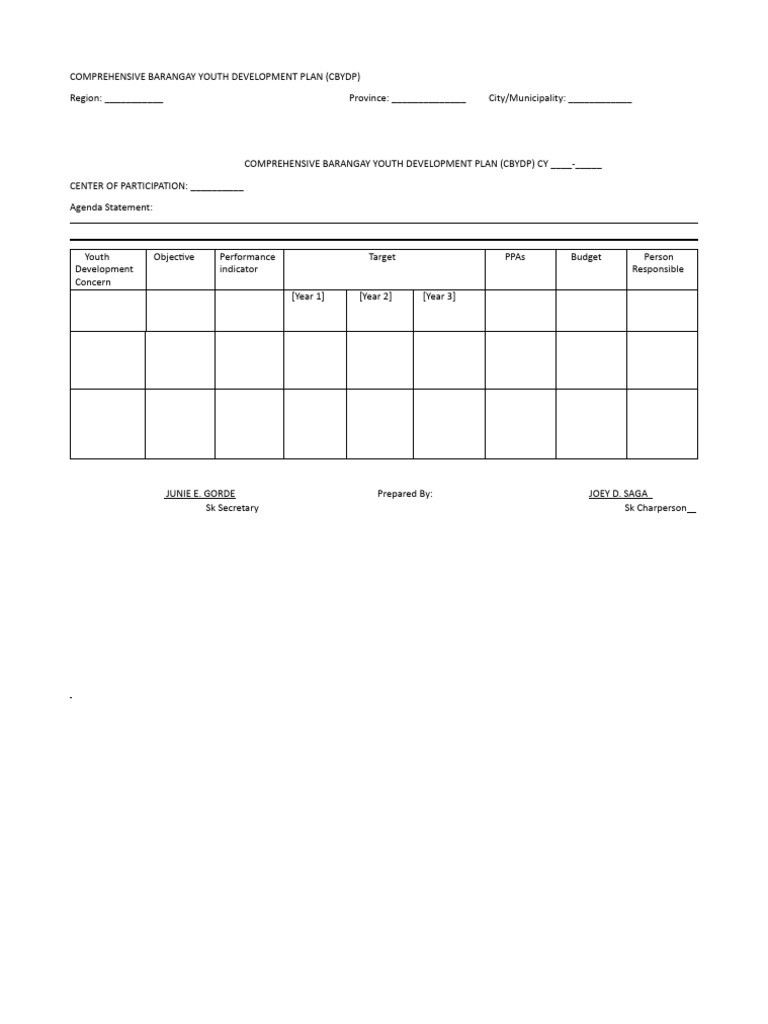 Comprehensive Barangay Youth Development Plan | PDF