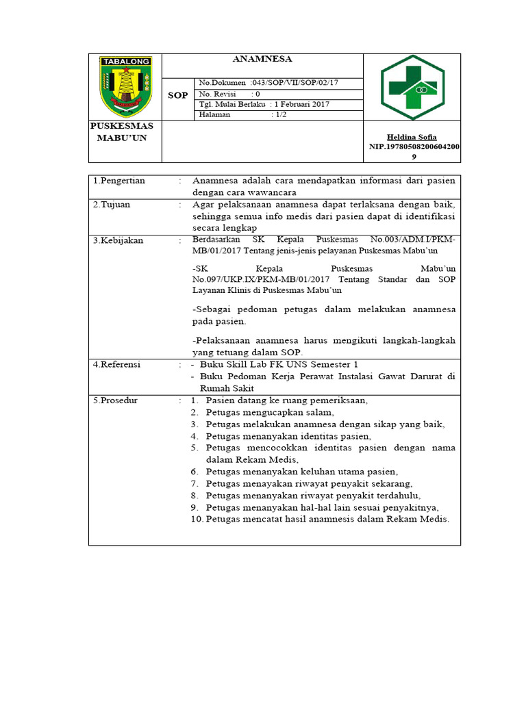 7.2.1.3 Sop Anamnesa MB | PDF