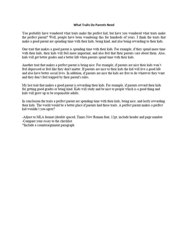 What Makes A Good Parent Essay | PDF