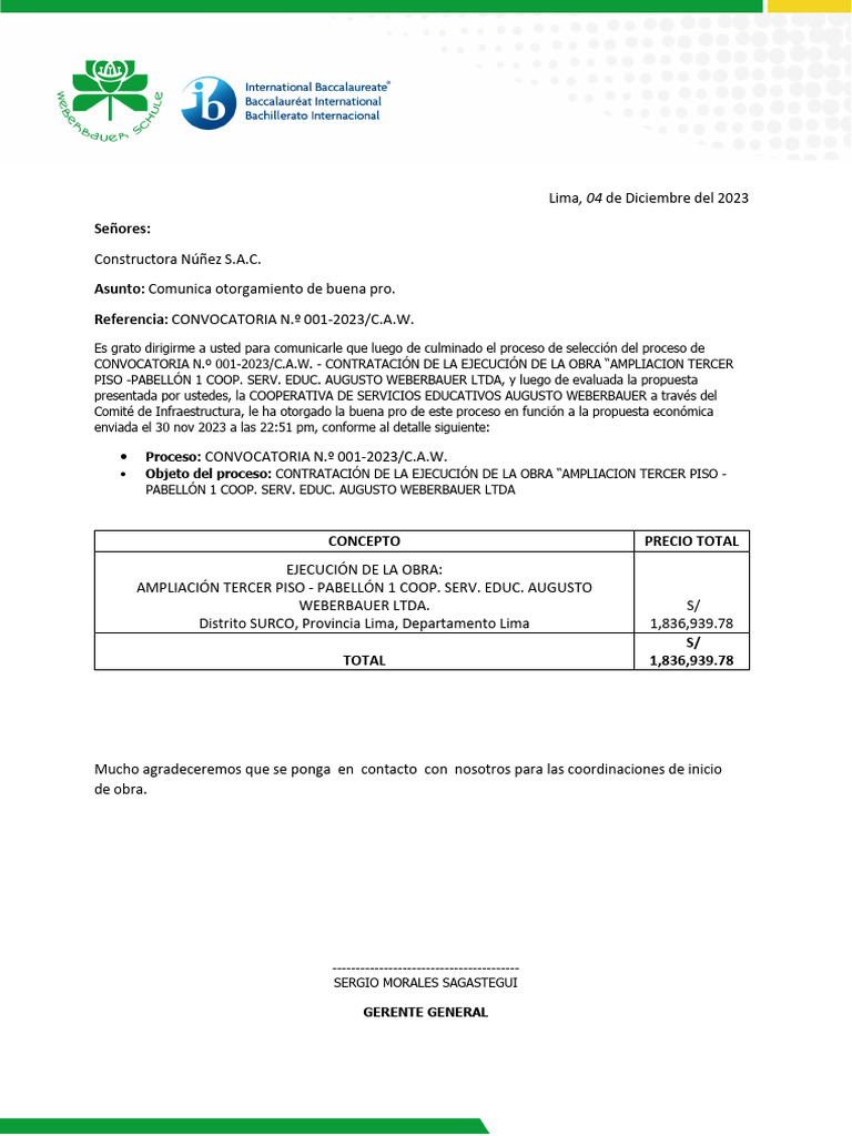 Comunicado Buena Pro - Coopseaw 2023 | PDF