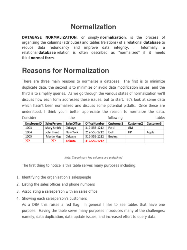 Database Normalization Pdf Table Database Systems Theory