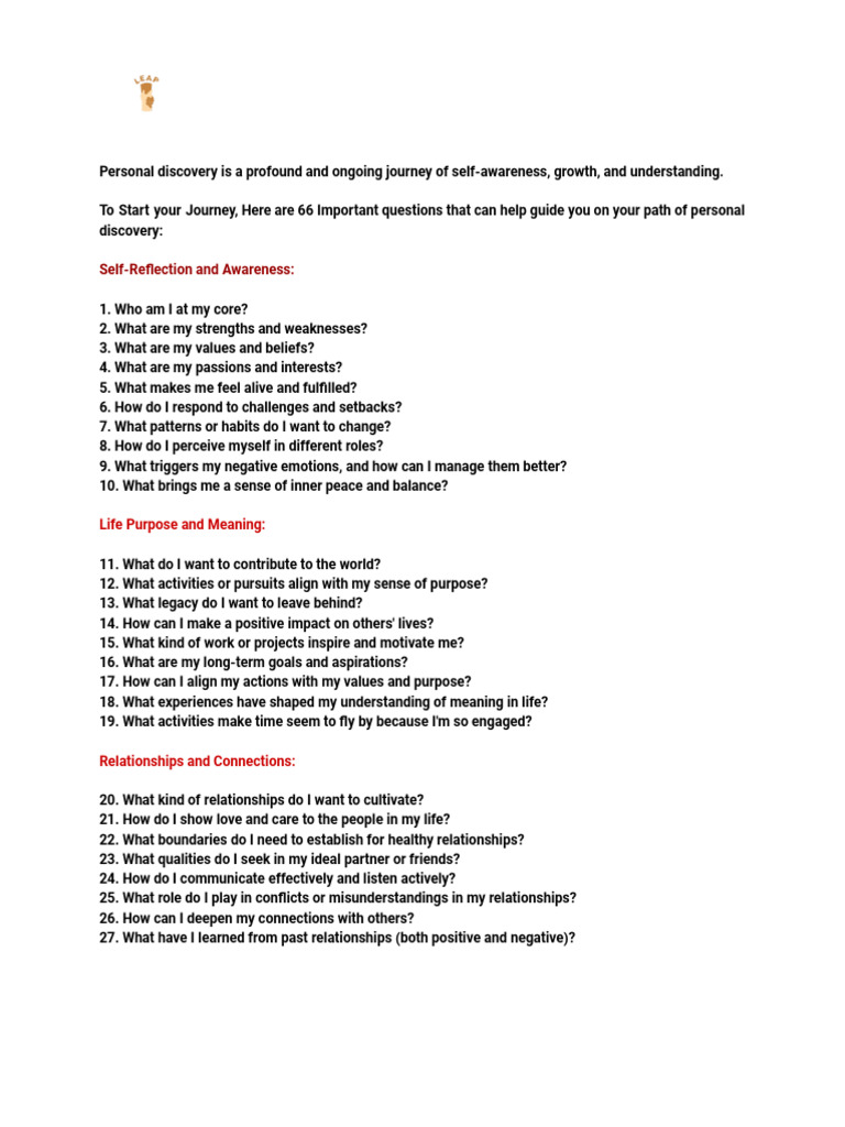 66 Questions for Personal Discovery | PDF | Happiness | Gratitude