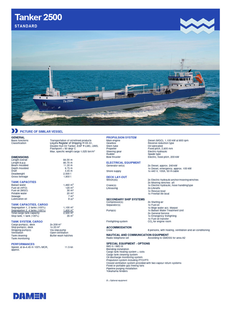 Specification Tanker 2500 | PDF | Oil Tanker | Ships