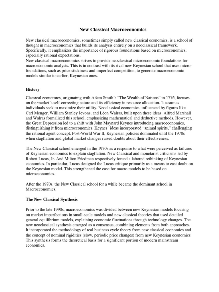New Classical Macroeconomics Overview | PDF | Economics | Classical ...
