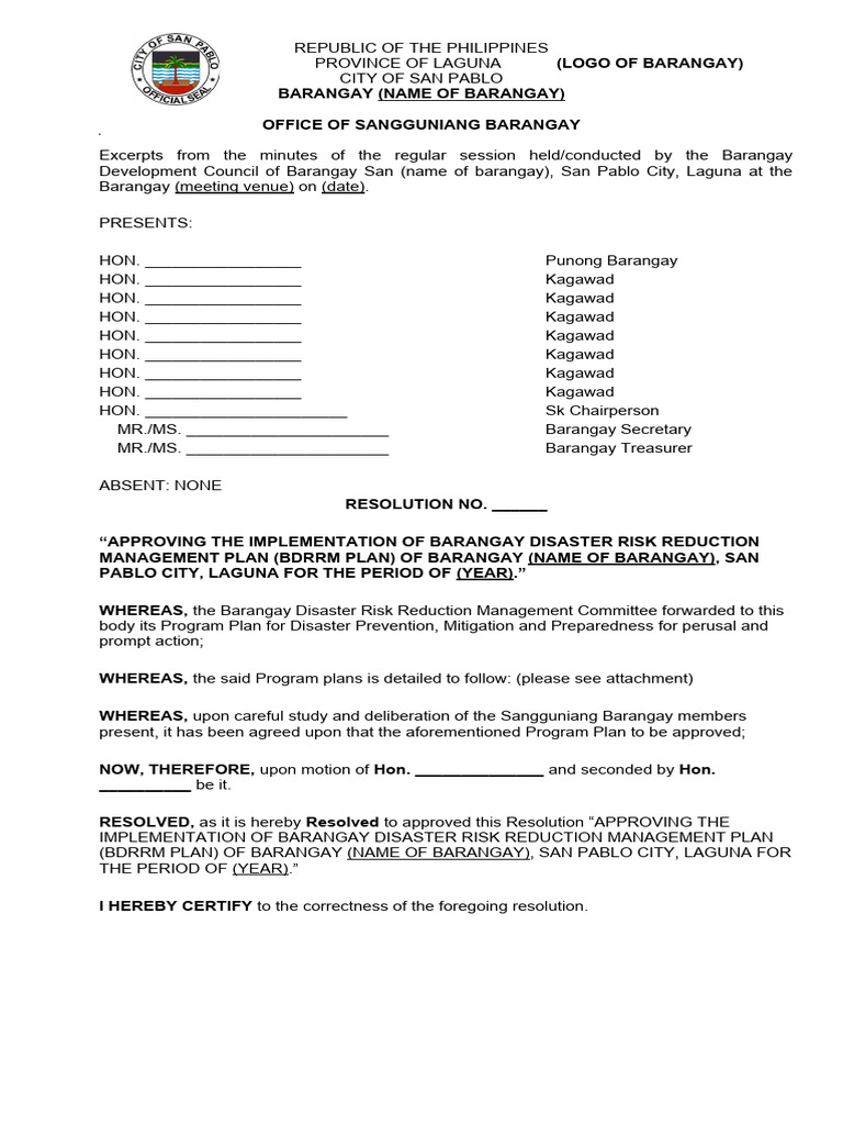 BDRRM Plan Approval Template | PDF