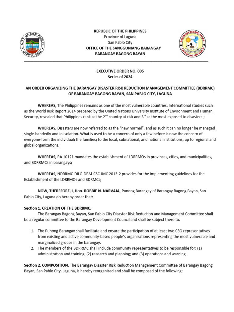 Organizing BDRRM Concil (Executive Order) Template | PDF | Emergency ...