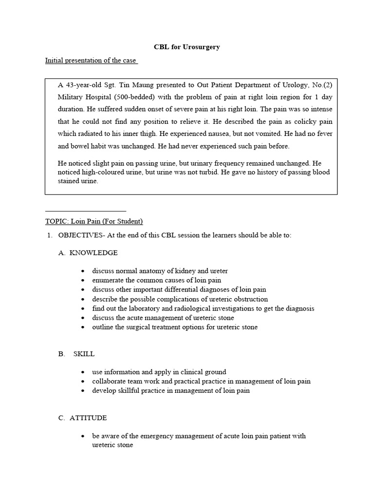Urosurgery CBL: Loin Pain Management | PDF | Pain | Medical Diagnosis