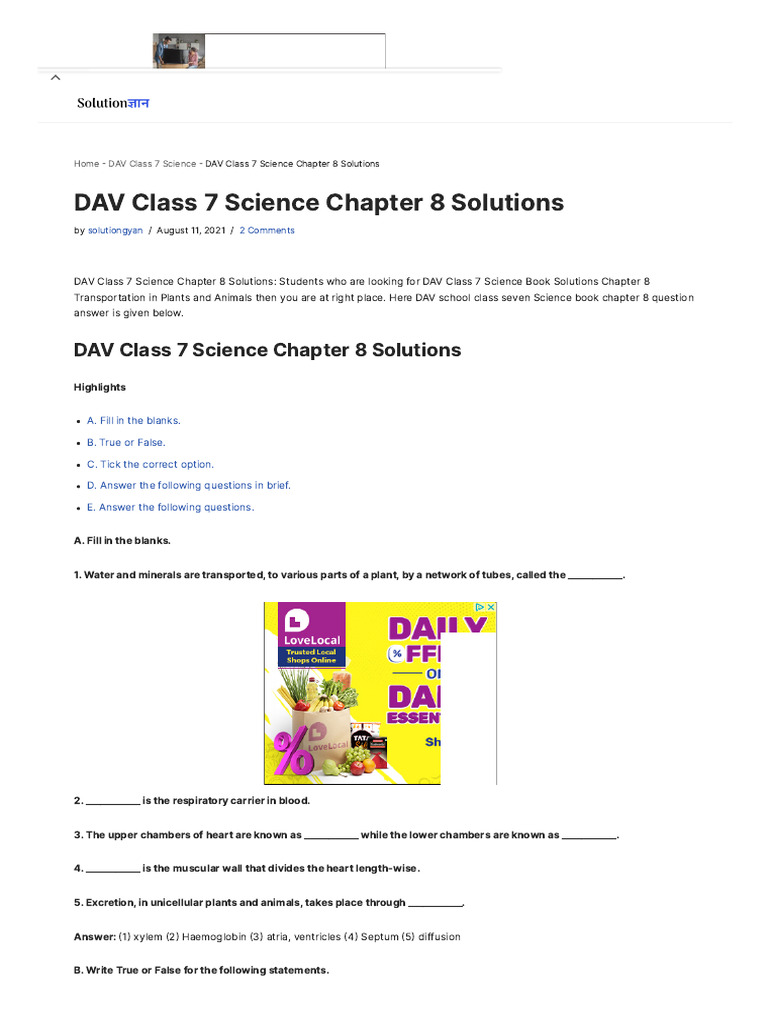 DAV Class 7 Science Chapter 8 Solutions - SolutionGyan | PDF | Heart ...