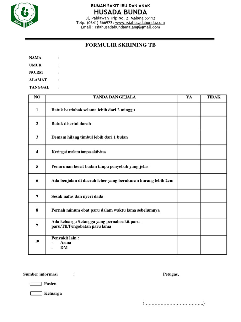 Formulir Skrining TB untuk Pasien | PDF