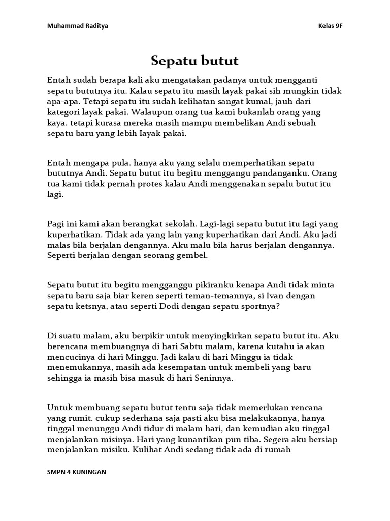 Sepatu Butut: Muhammad Raditya Kelas 9F | PDF