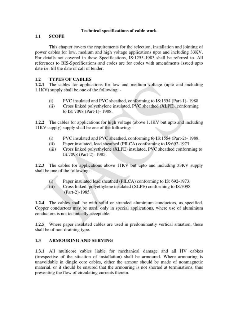 Cable Laying Specification | PDF | Cable | Insulator (Electricity)