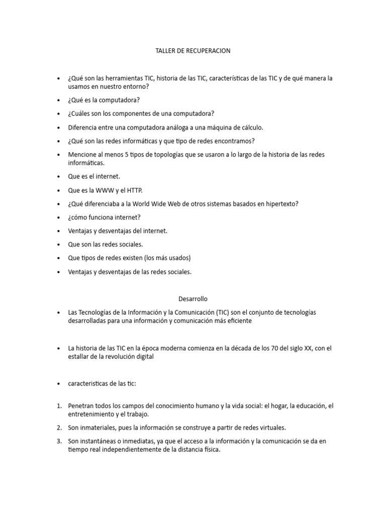 Taller de Recuperacion | PDF | Topología de la red | Red de computadoras