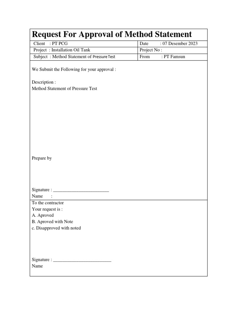 Request For Approval of Method Statement | PDF