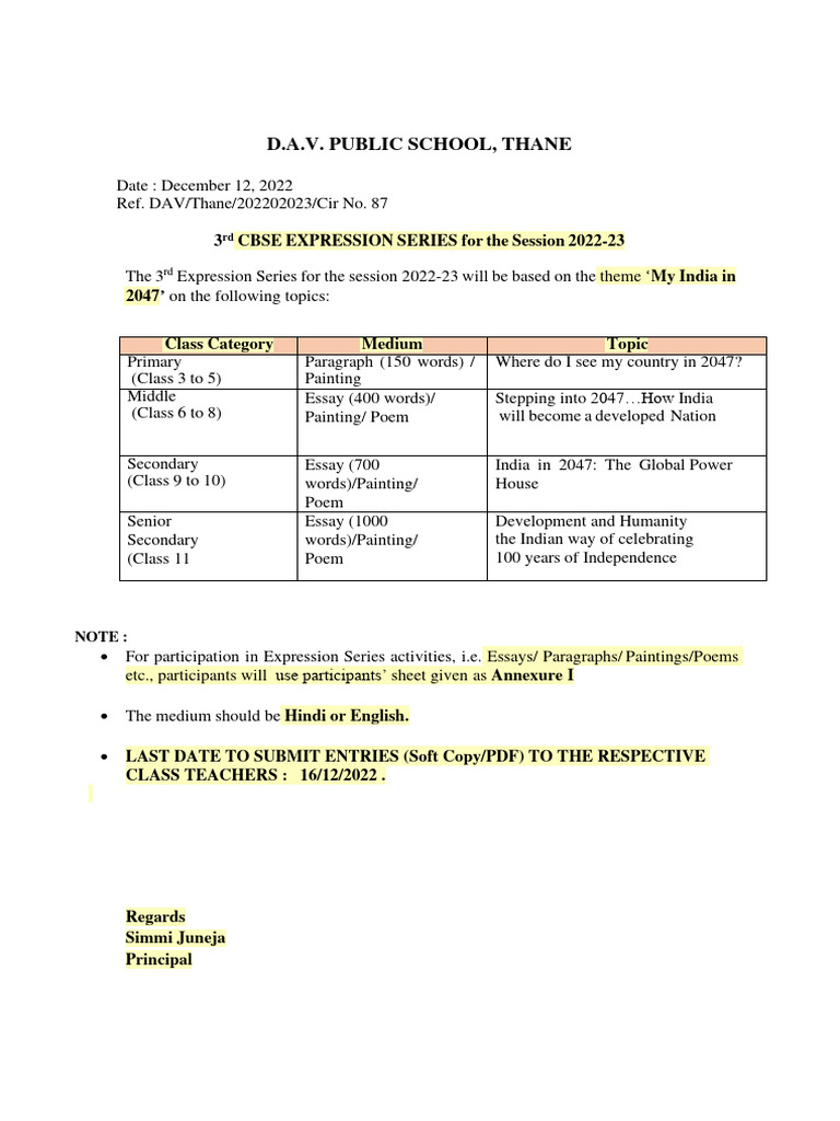 155 - Circular CBSE Expression Series | PDF