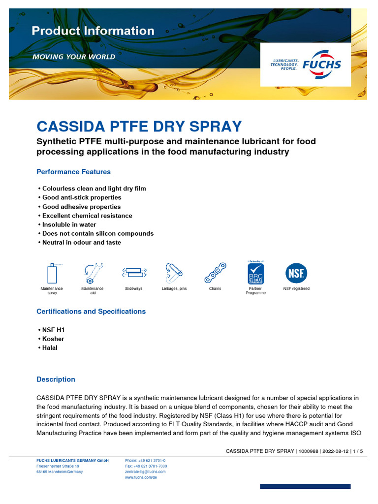 Cassida Ptfe Dry Spray - Pi - (Gb-En) | PDF | Technology & Engineering