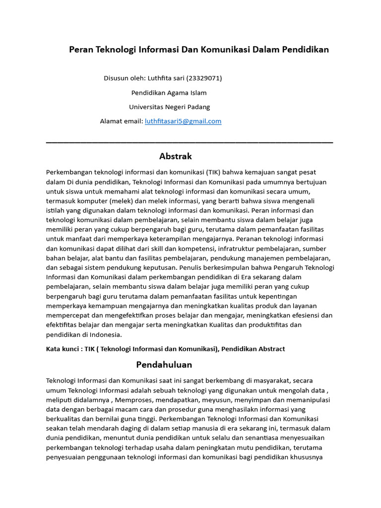 Peran Teknologi Informasi Dan Komunikasi Dalam Pendidikan | PDF